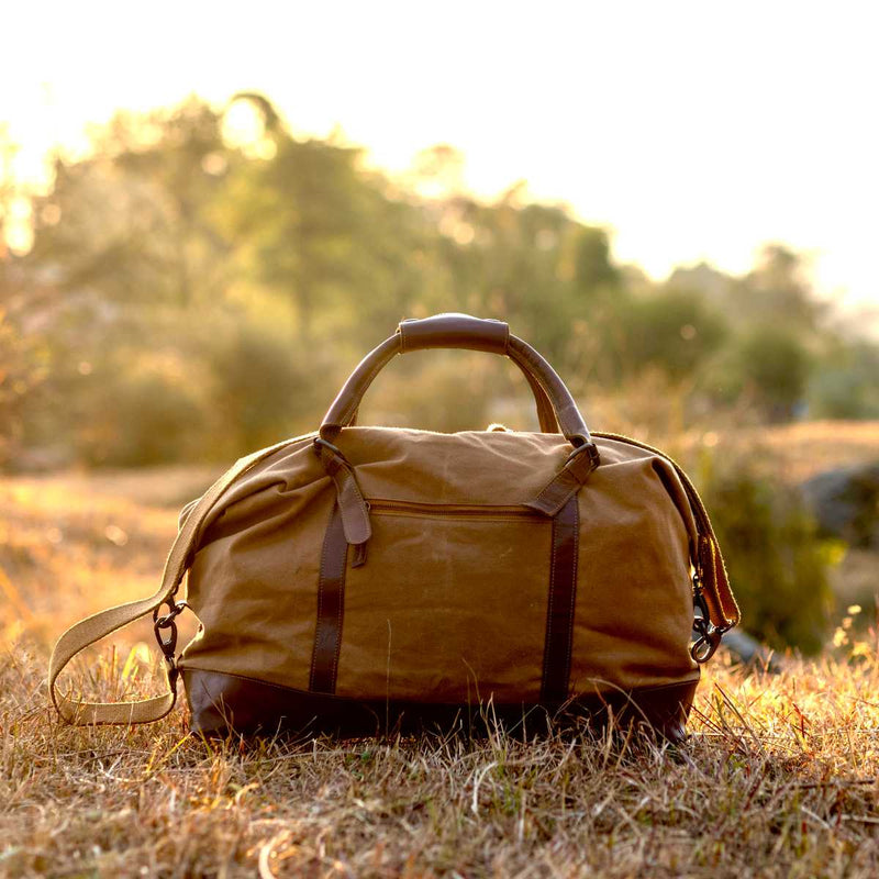Brown Duffle Bag | Waxed Canvas Travel Bag with Leather Accents